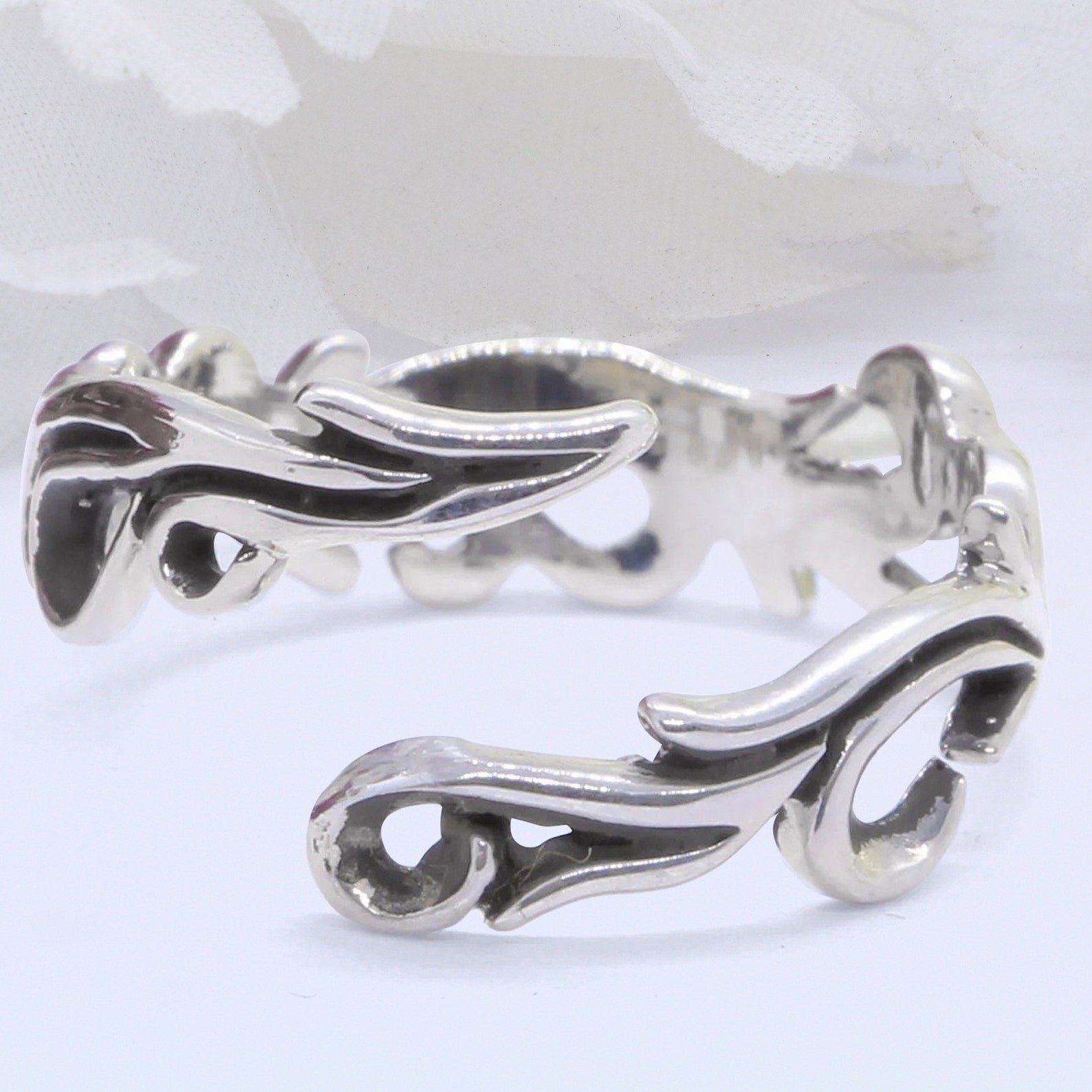 Sterling Silver Fire Flame Ring, 5mm Band - Etsy
