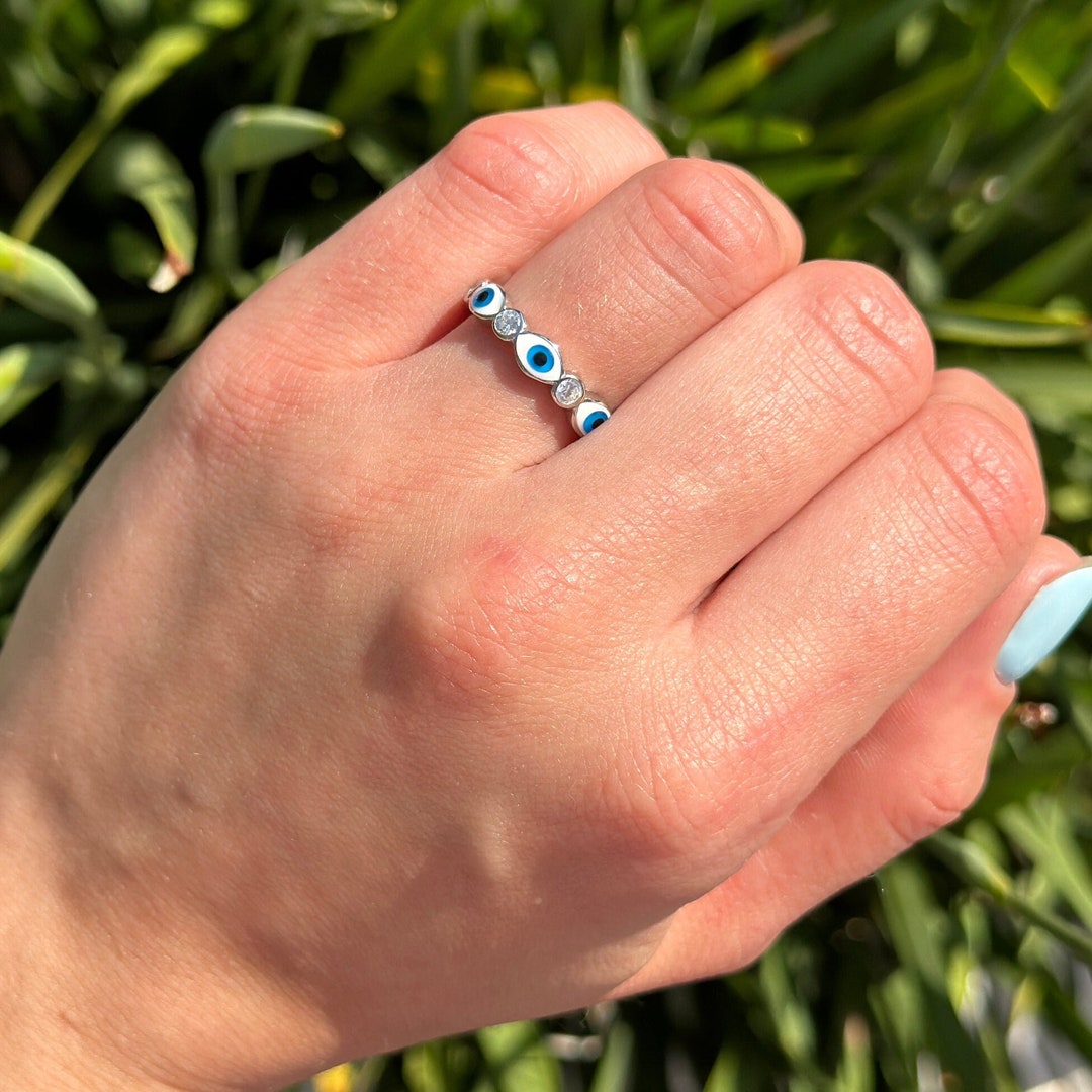 3.8 Mm Stackable Eternity Evil Eye Band Ring Thumb Band Ring 925 ...