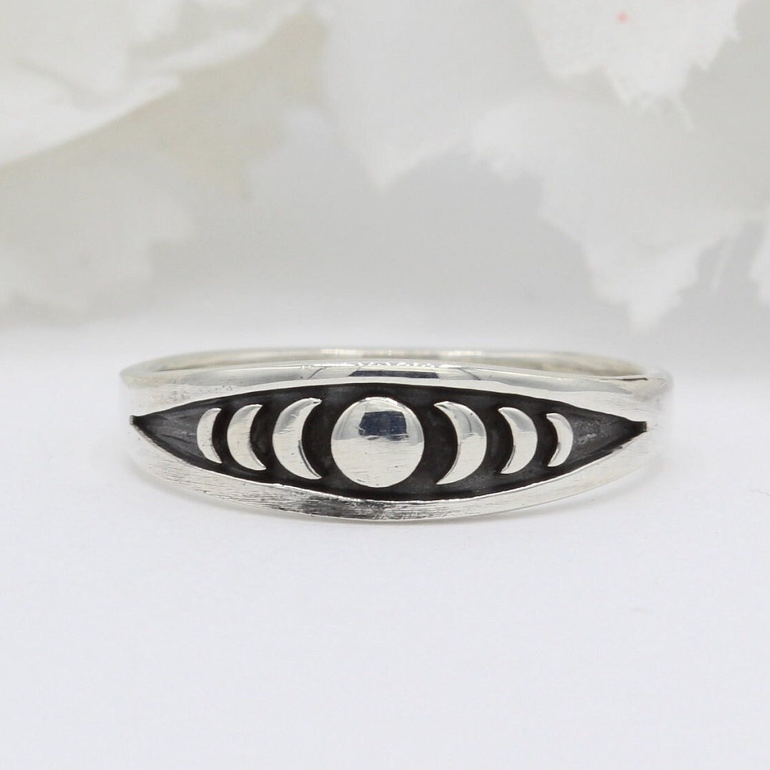 Oxidized Sterling Silver Moon Phases Ring, Petite Filigree Band - Etsy