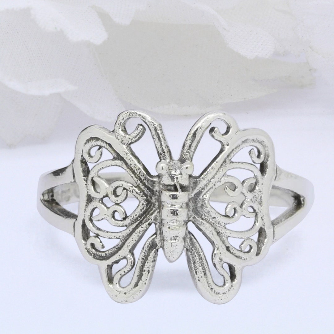Filigree Butterfly Ring: 925 Sterling Silver Band (15mm) - Etsy