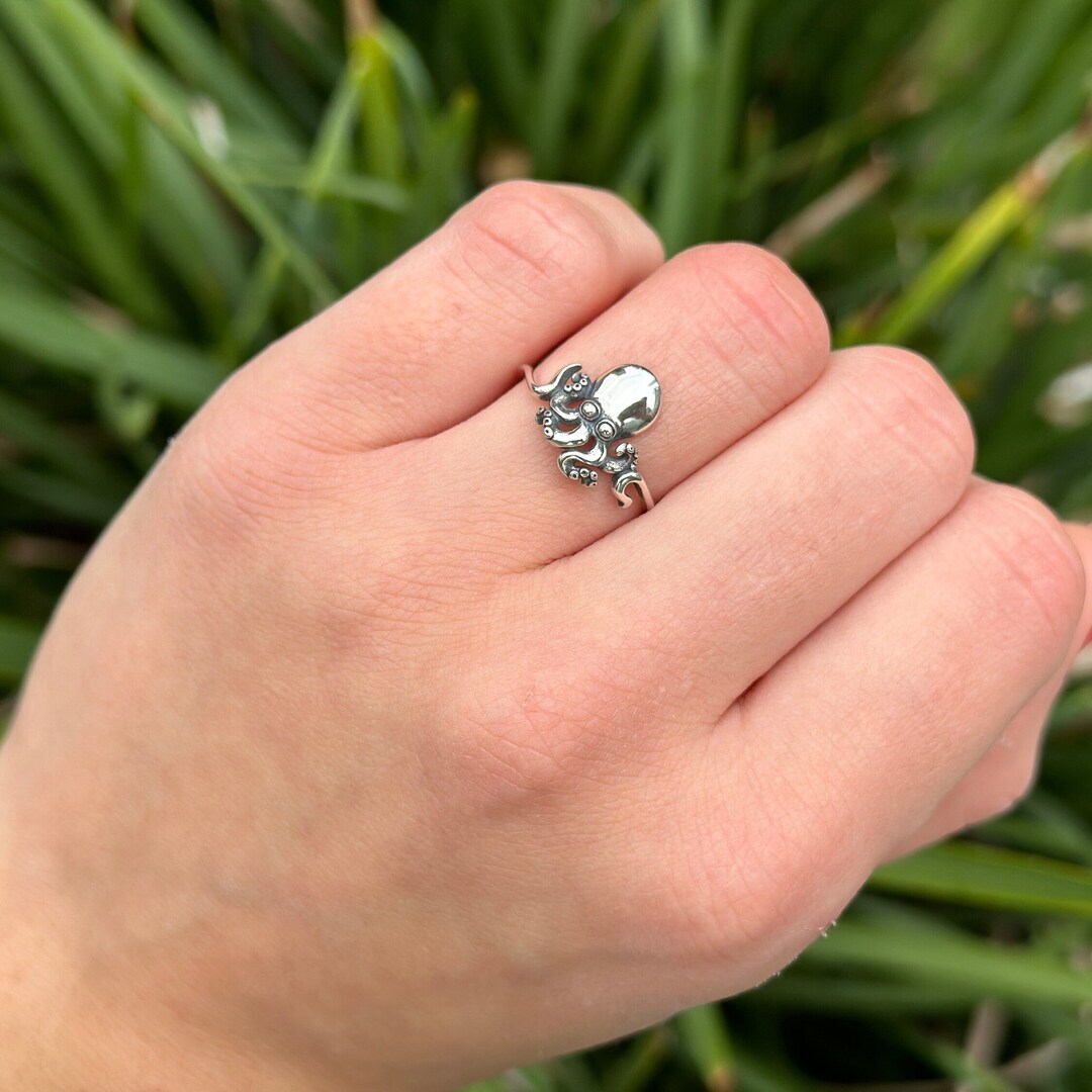 Oxidized Sterling Silver Octopus Ring, Statement Band (12mm) - Etsy