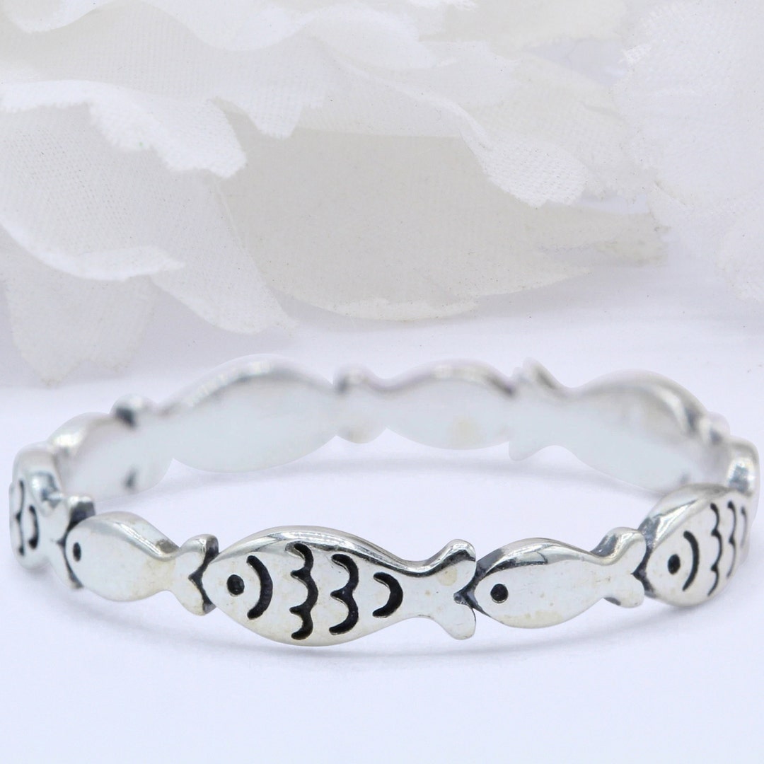 3mm Filigree Swirl Celtic Fish Band Ring 925 Sterling Silver Band ...