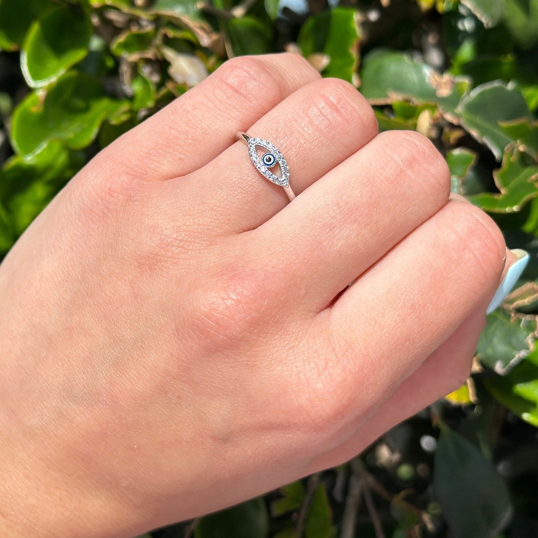5.5 Mm Evil Eye Band Ring Thumb Band Ring 925 Sterling Silver Round ...