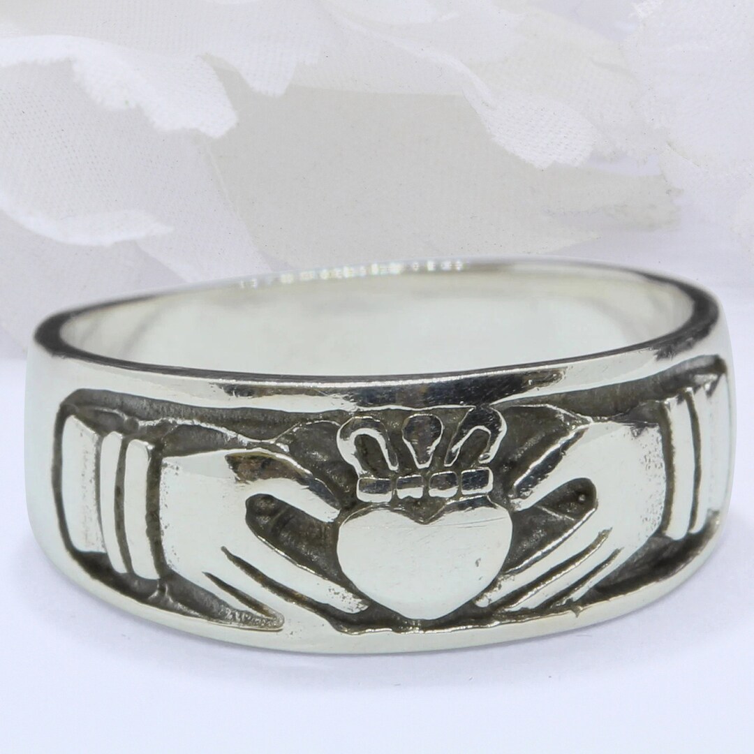 10mm Filigree Swirl Claddagh Ring 925 Sterling Silver Oxidized Claddagh ...