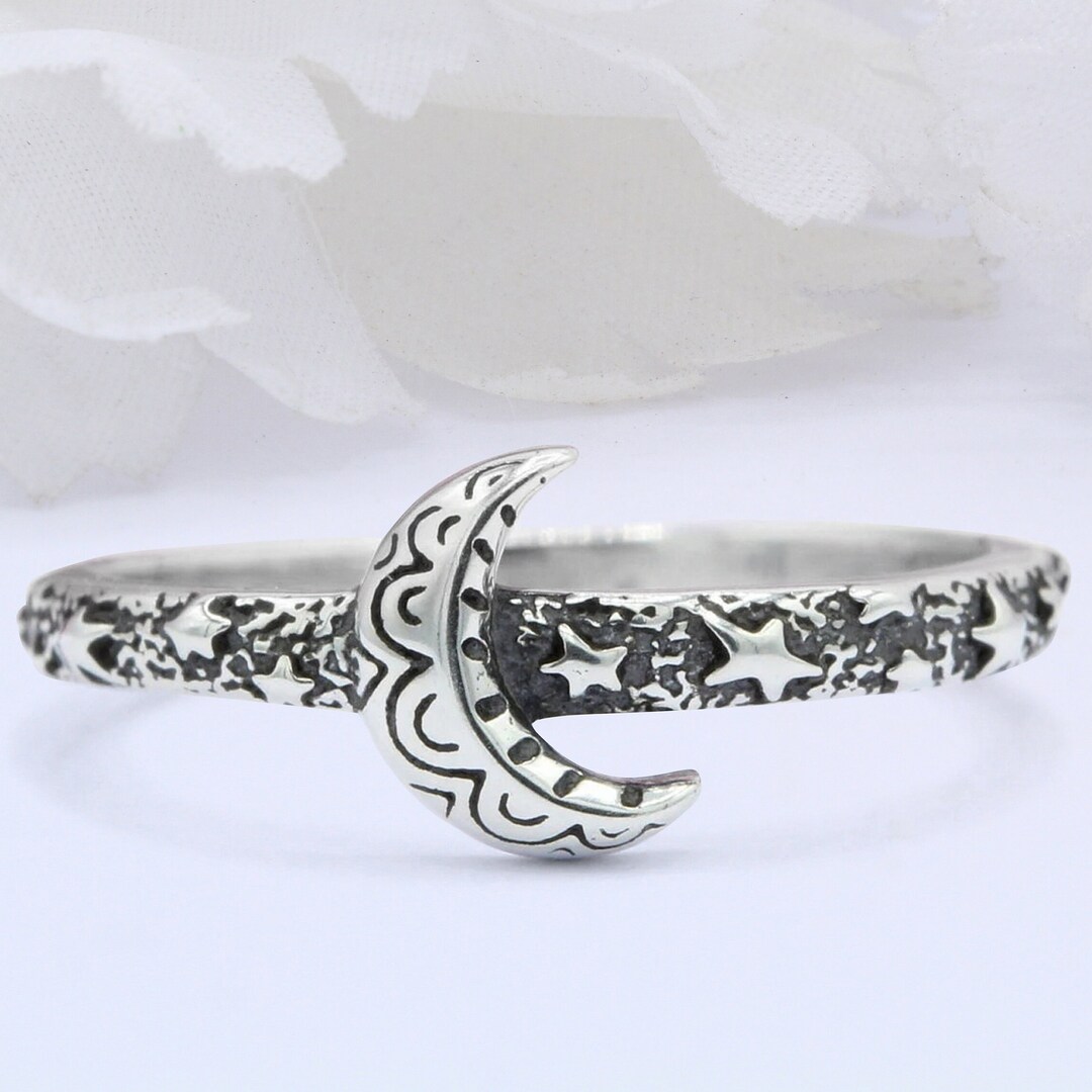8mm Filigree Swirl Crescent Moon Band Ring 925 Sterling Silver - Etsy