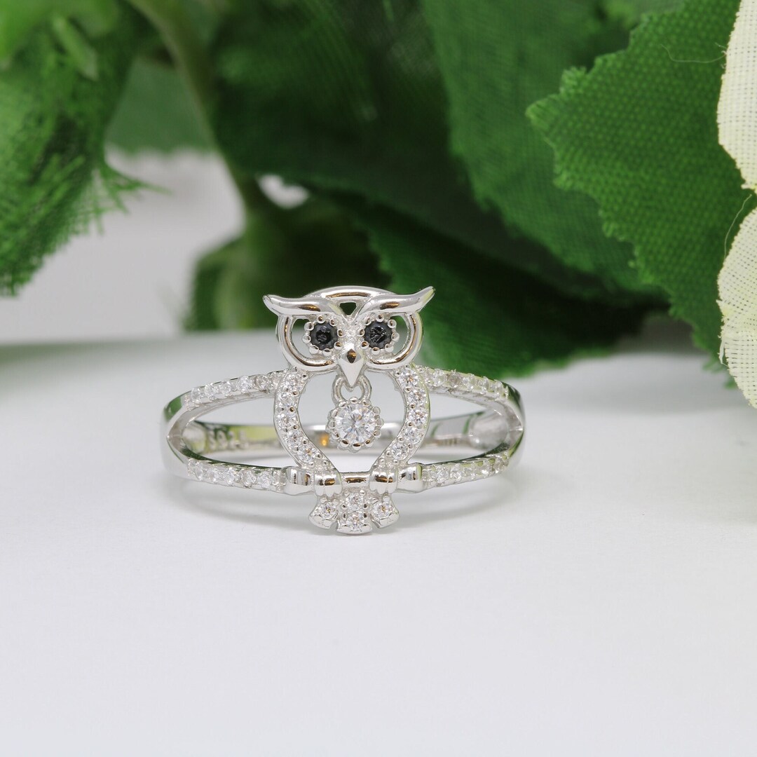 14mm Owl Band Women's Wedding Ring CZ 925 Sterling Silver Owl Thumb ...