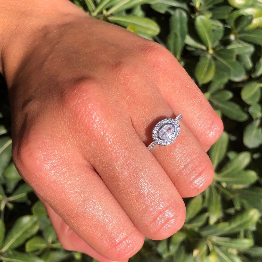 Sideways Oval Bridal Ring Engagement Wedding Band Ring Solid Sideways ...