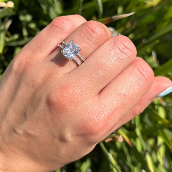 10 Mm Cushion Cut Bridal Ring Engagement Wedding Women Band Ring Solid Cushion Shape Band Ring CZ 925 Sterling Silver Etsy