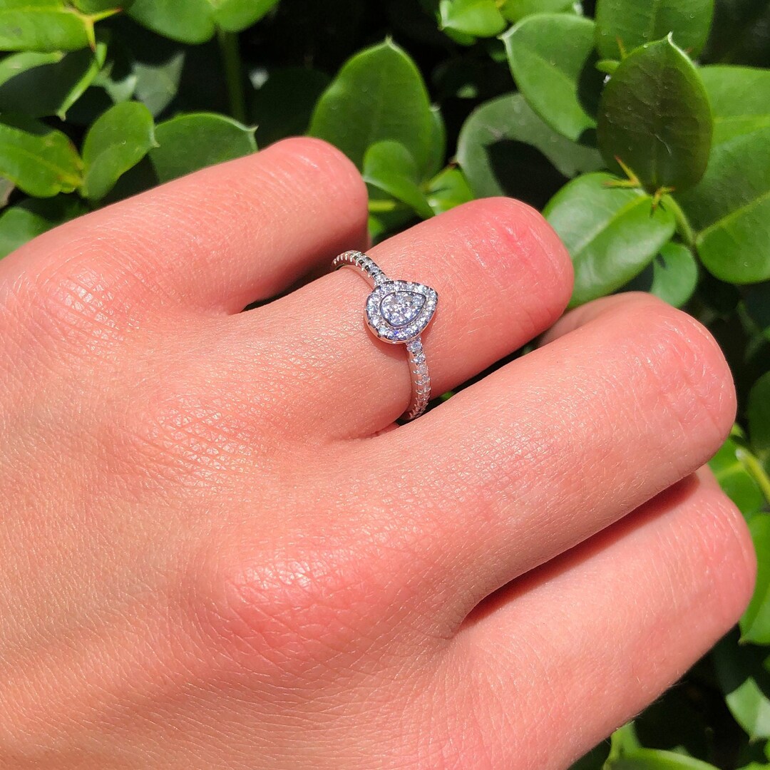 Art Deco Pear Halo Ring, Simulated CZ Sterling Silver - Etsy