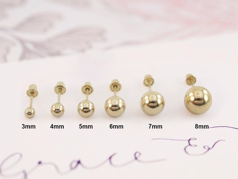 14k Solid Gold Full Ball 3mm 4mm 5mm 6mm 7mm 8mm Full Ball | Etsy