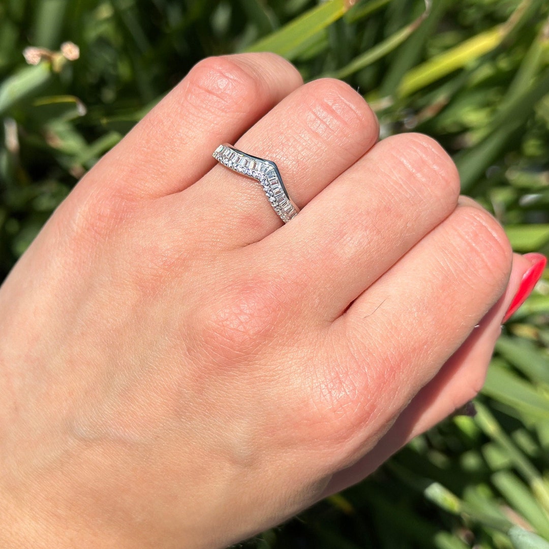 6.3 Mm Baguette and Round Chevron V Band Ring Wedding Band New Design ...