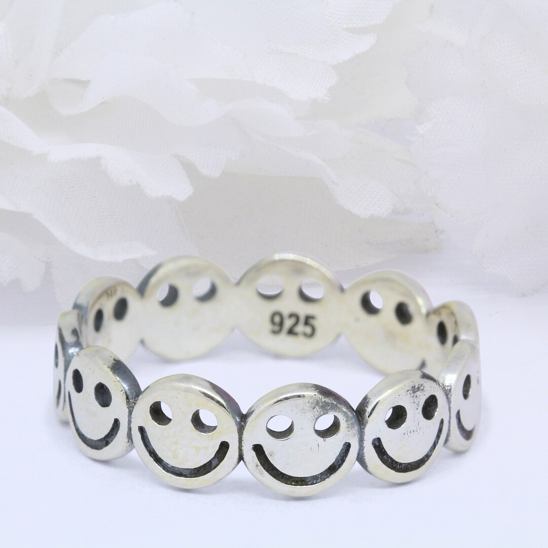 6mm Smiley Face Plain Oxidized Ring Band Thumb Ring Trendy Band New ...