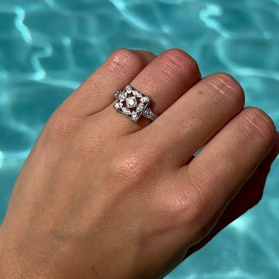 Art Deco Round 0.11CT Bridal Ring Engagement Wedding Band Art Deco ...