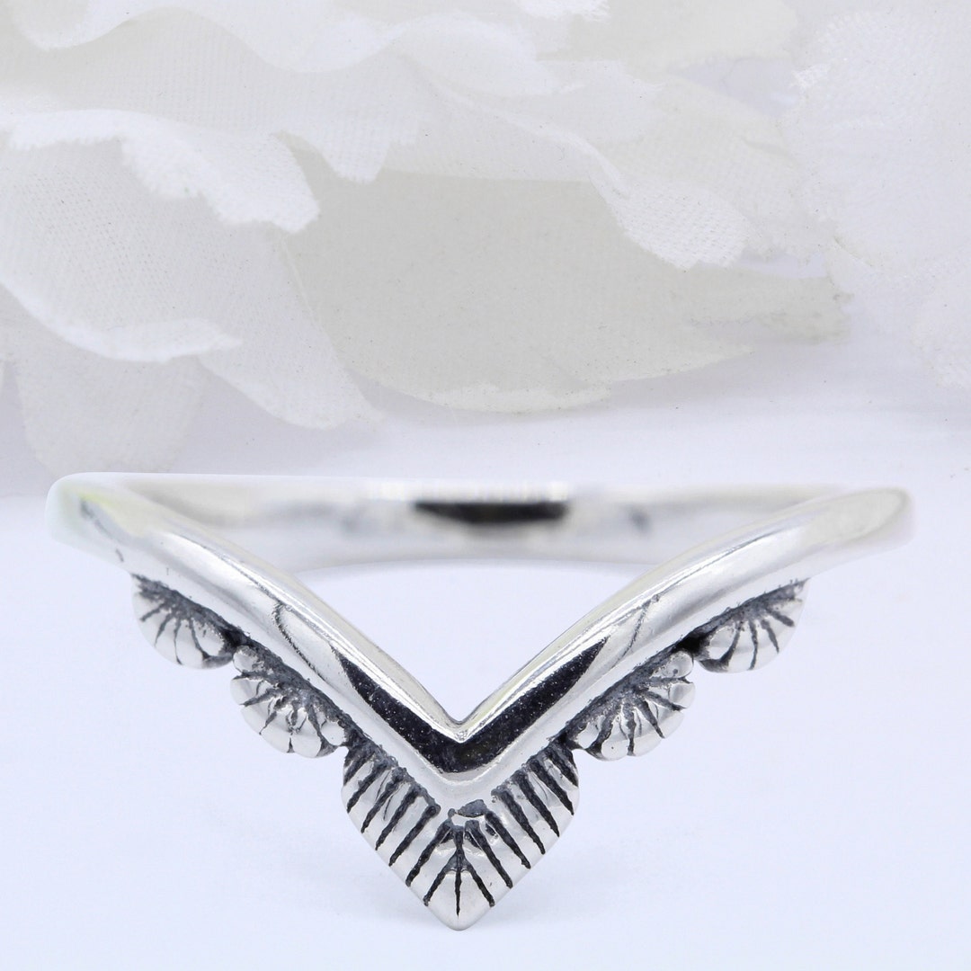 8mm Filigree Swirl V Shaped Ring 925 Sterling Silver Oxidized V Shaped ...