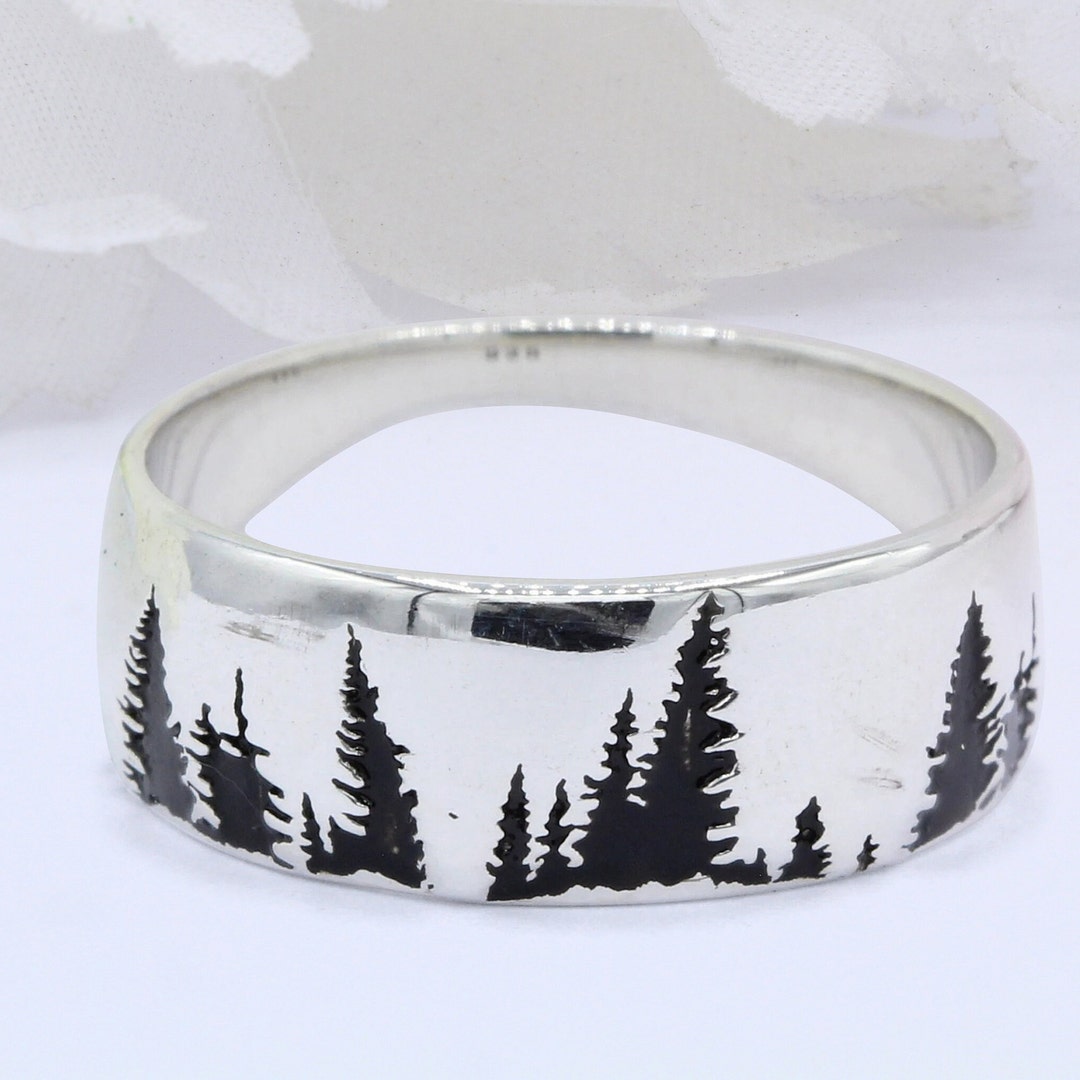 6.8mm Filigree Swirl Forest Trees Band Ring 925 Sterling Silver ...