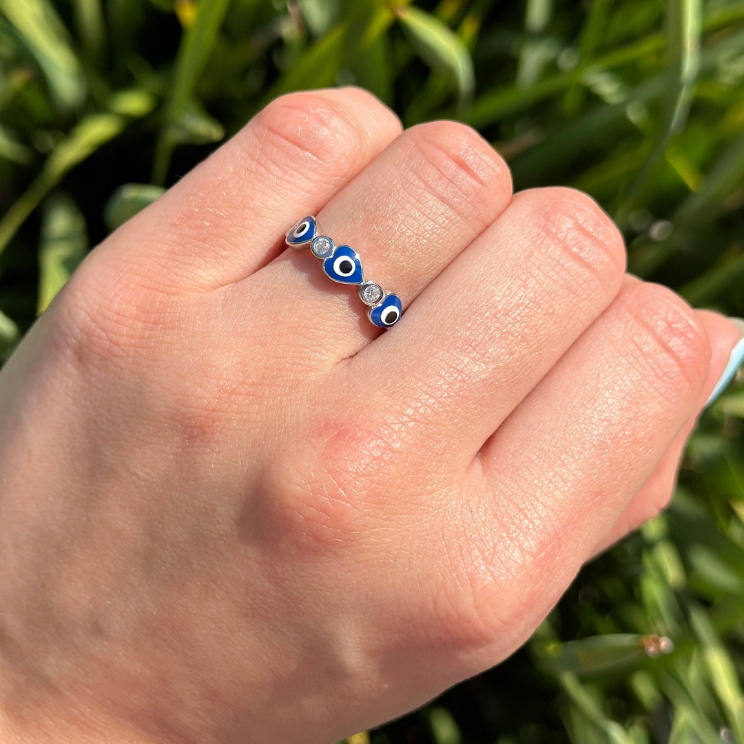 5 Mm Stackable Heart and Evil Eye Band Ring Thumb Band Ring 925 ...