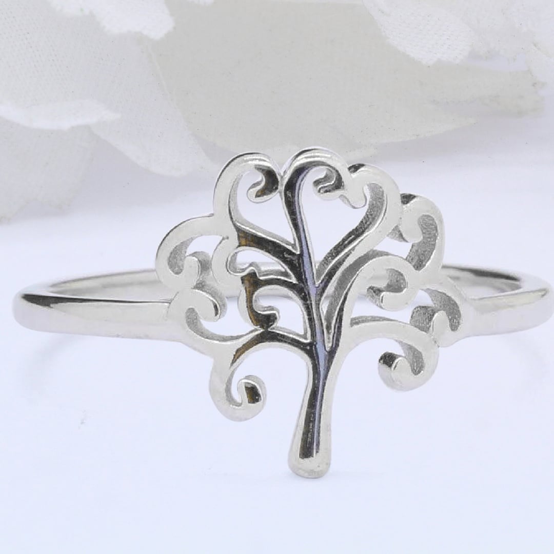 11mm Filigree Swirl Tree of Life Ring 925 Sterling Silver Oxidized Tree ...