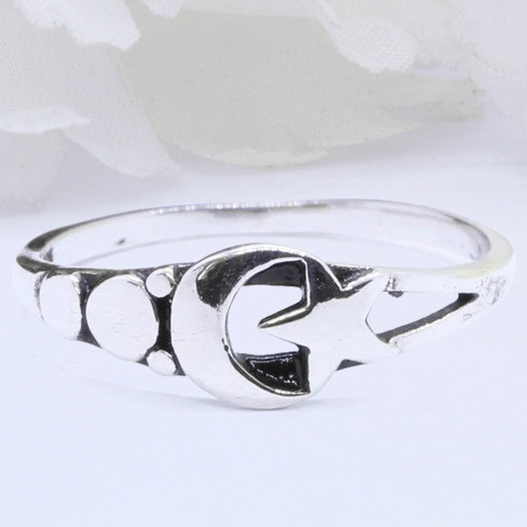925 Sterling Silver Moon & Star Ring, Trendy Band (5mm) - Etsy