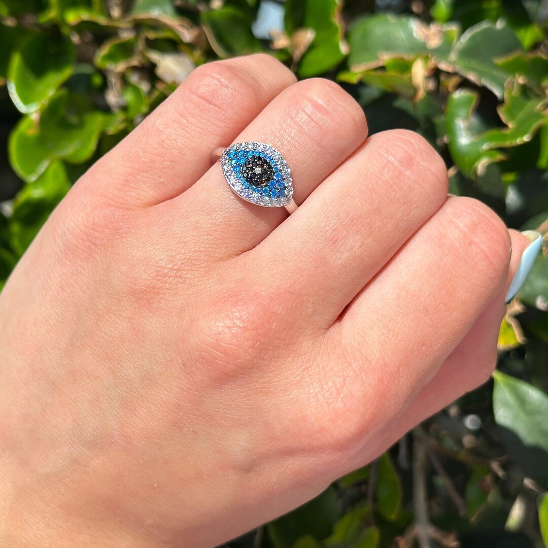 10.6 Mm Evil Eye Band Ring Thumb Band Ring 925 Sterling Silver Clear ...