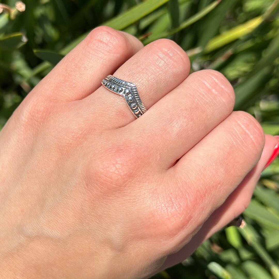 7.3 Mm Beaded Chevron V Band Ring Trendy Band New Design Solid Band 925 ...