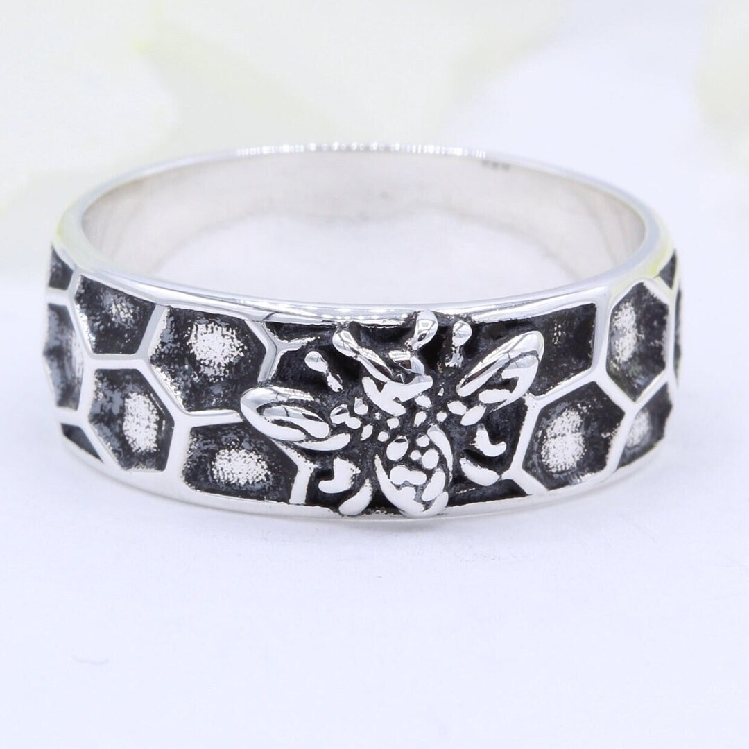 Oxidized Sterling Silver Bee Ring, Celtic Honeycomb Band - Etsy