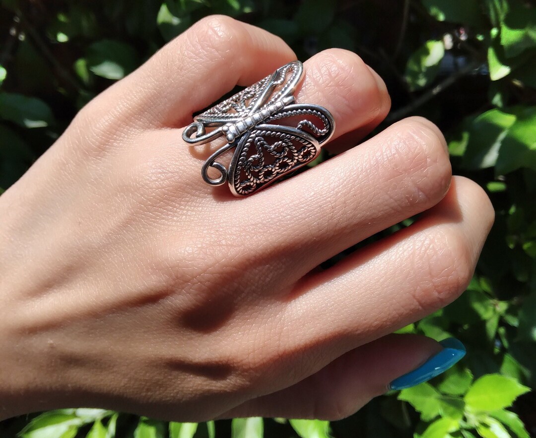 Large Butterfly Ring Band Oxidized 30mm Filigree Butterfly Thumb Ring ...