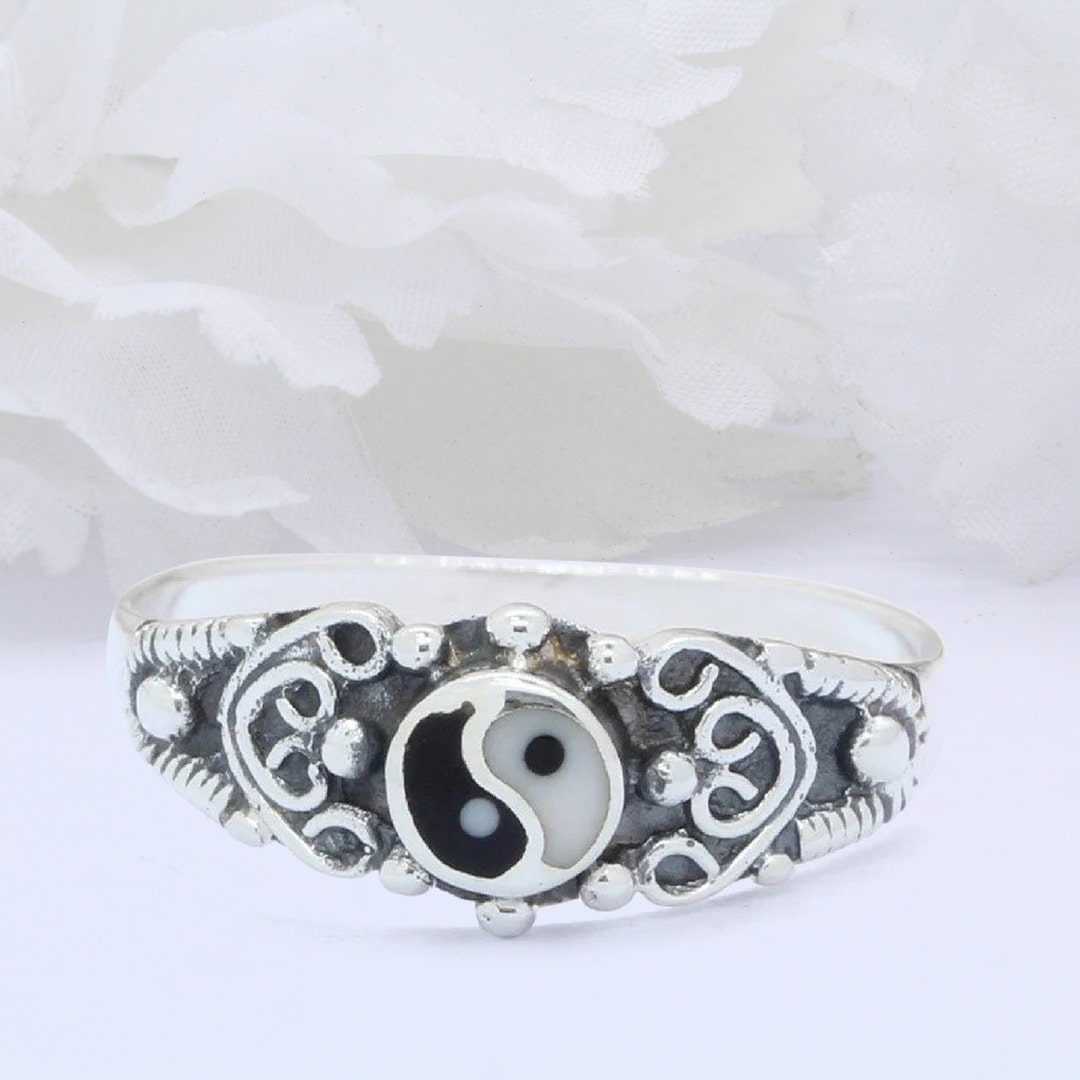 8mm Filigree Swirl Celtic Chinese Yin Yang Band Ring 925 Sterling ...