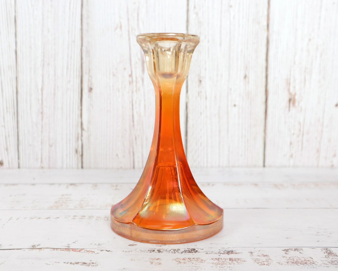 Vintage Marigold Carnival Glass Candlestick Candle Holder Iridescent ...