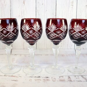 Japanese Cut Crystal Hock Wine Glasses Goblets Burgundy Ruby Red Edo Kiriko Art Glass Elegant ...