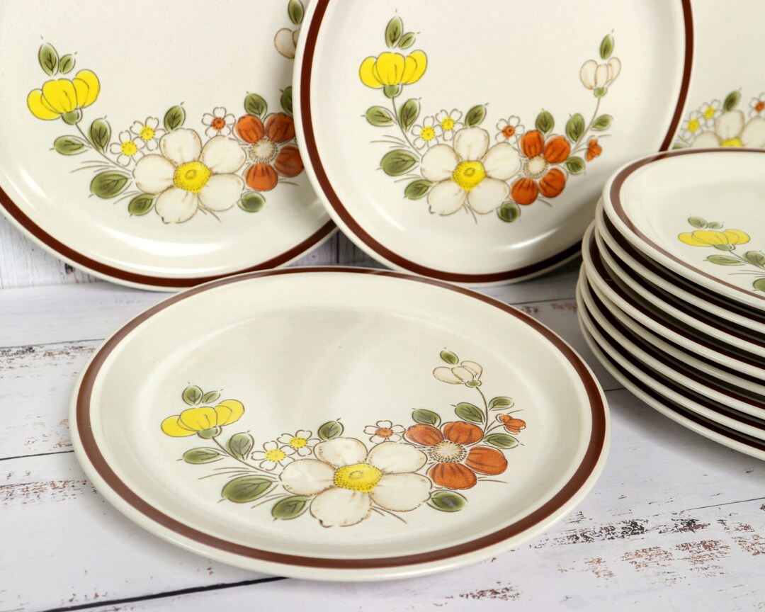 12-pc Woodhaven Sunnybrook Floral Dinner Plates 1970s Japan Stoneware ...