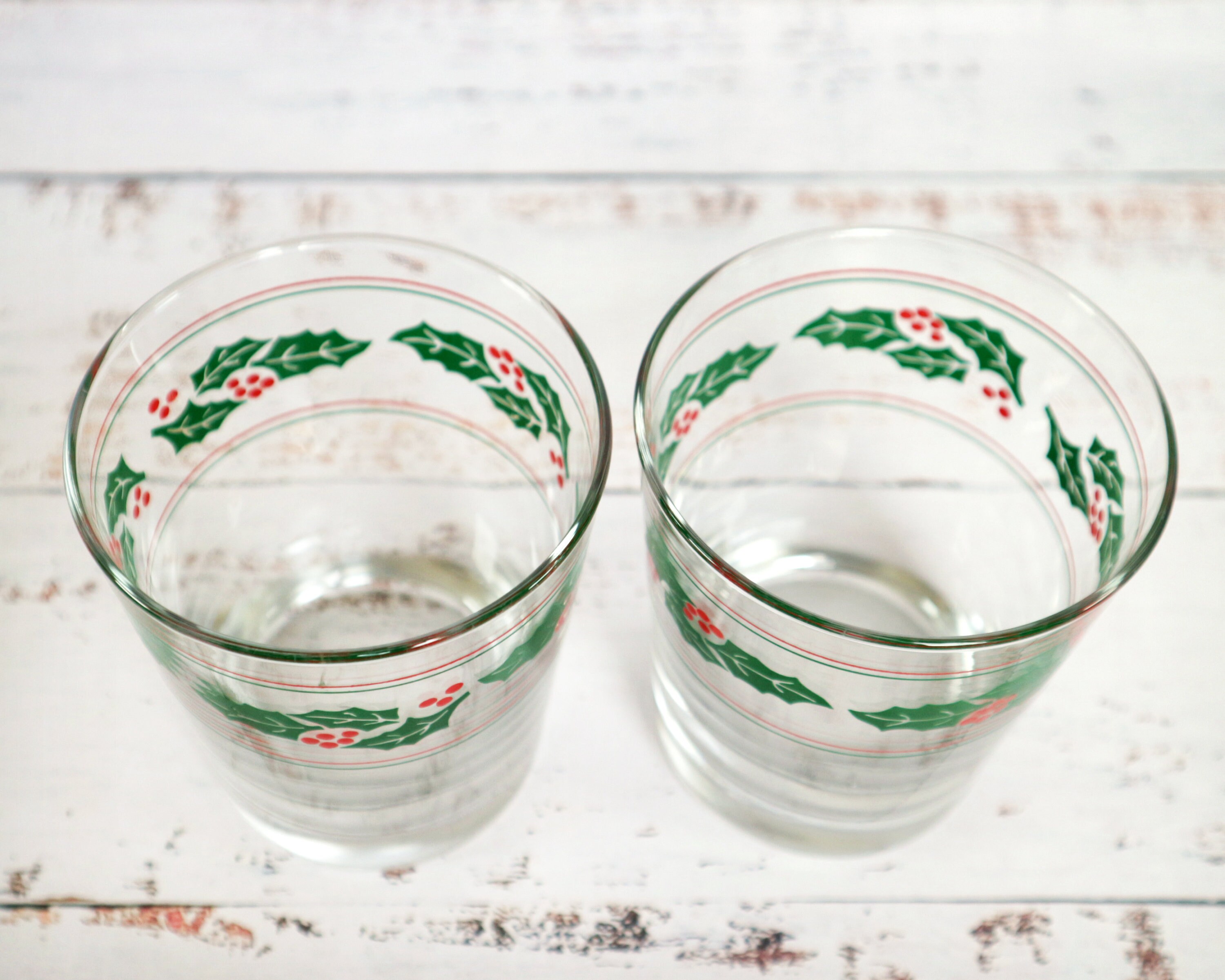 Vintage Christmas Cocktail Glasses Anchor Hocking Holly Berry Double ...