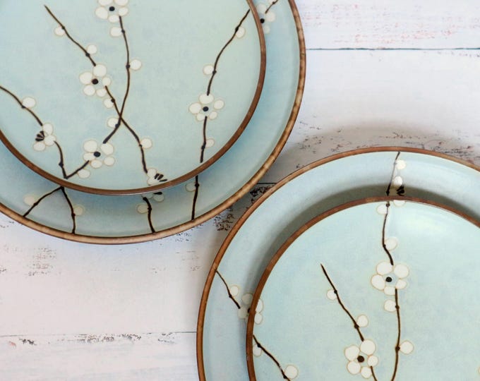 Japanese Kafuh Blue Cherry Blossom Plates Set (2 Dinner + 2 Salad ...