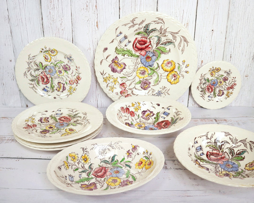 9-pc Vernon Kilns May Flower Dishes Set Plates Platter & - Etsy
