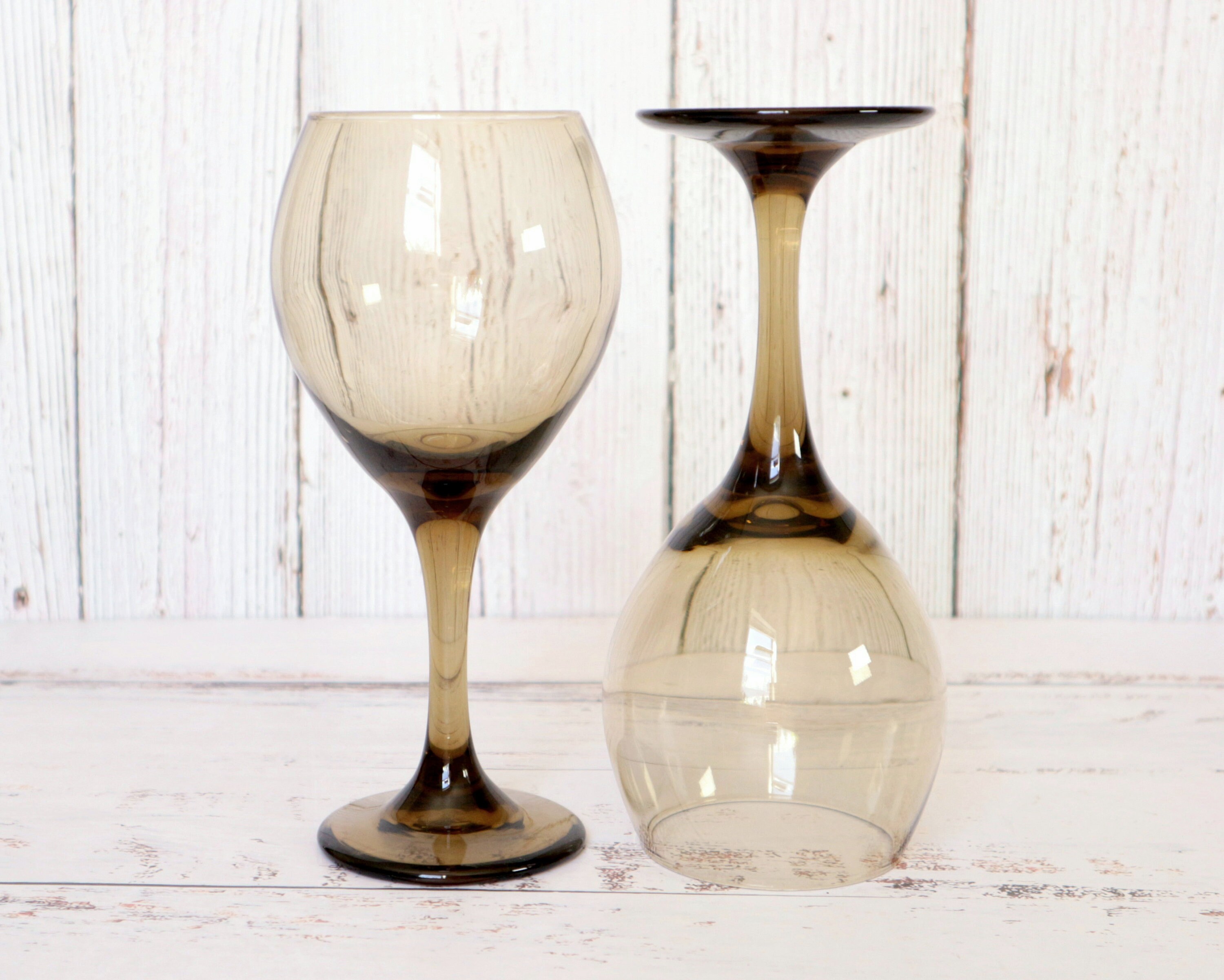 Vintage Smoke Brown Balloon Wine Glasses Pair Set 2 Libbey Tawny Accent ...