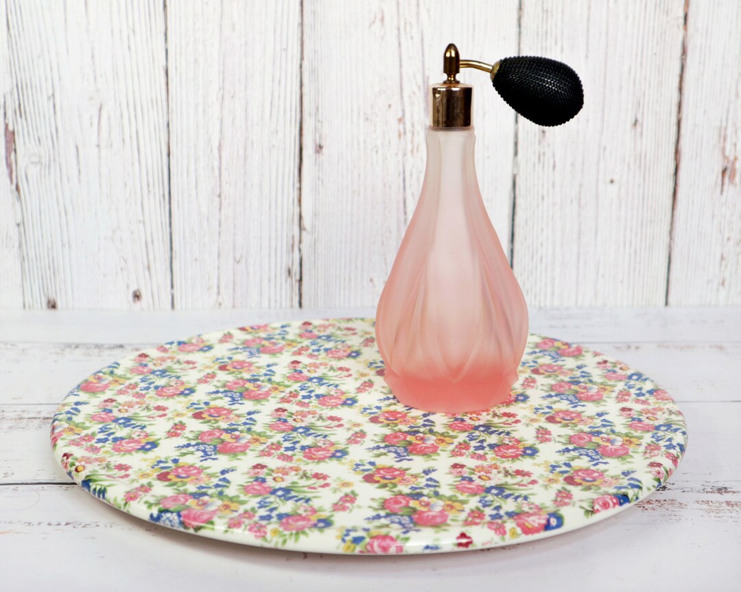 Vintage Glass Perfume Bottle Atomizer Satin Frosted Pastel Coral Peachy ...