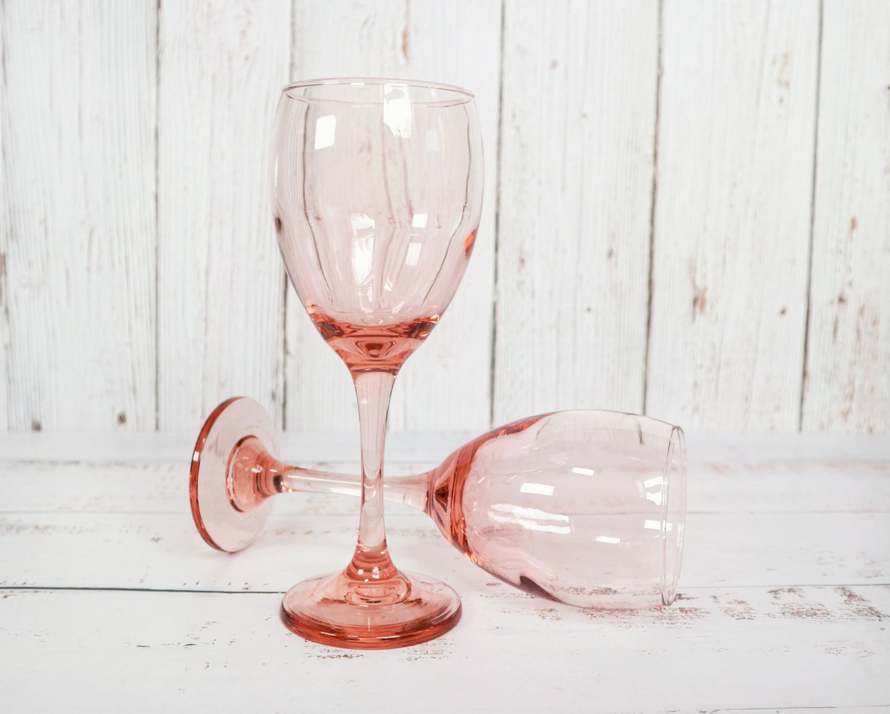 Vintage Blush Pink Wine Glasses Pair Set 2 Feminine Stemware Boheme ...