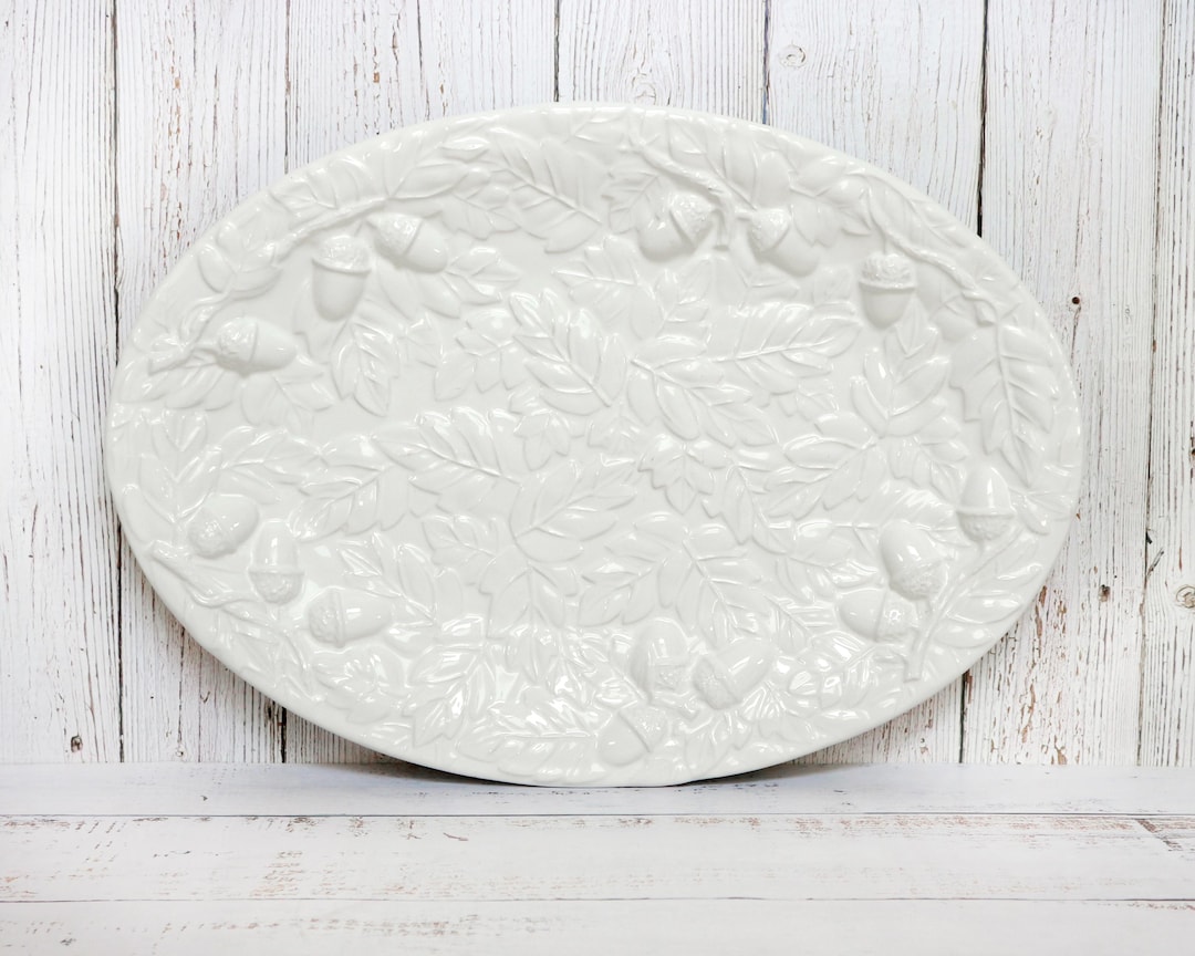 Vintage Large White Ceramic Platter With Embossed 3D Acorn | A. Santos ...