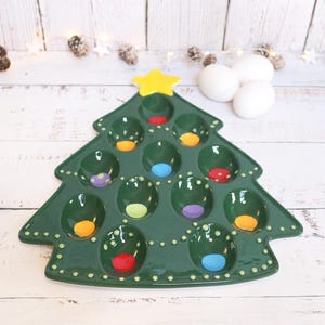 Vintage Ceramic Deviled Egg Platter Christmas Tree Hand-painted W/ Star ...