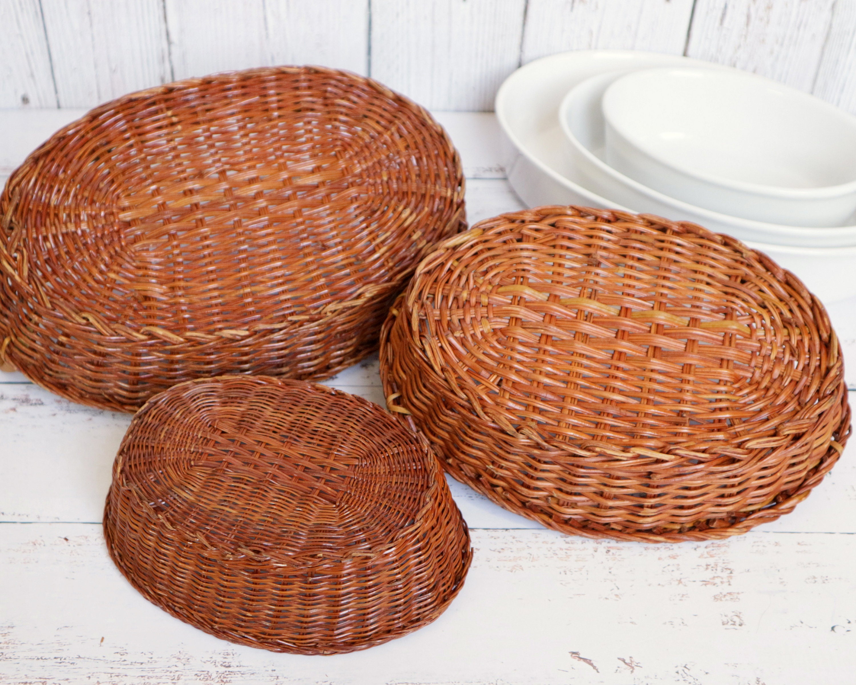 Vintage White Ceramic & Wicker Basket Tray Casserole Set 3 - Etsy