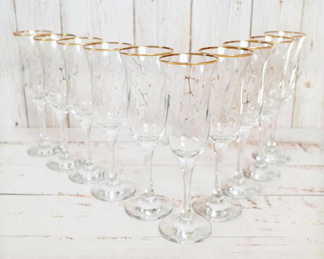 24K Crystal Optic Swirl Fluted Champagne Toasting Glasses Gold Trim ...