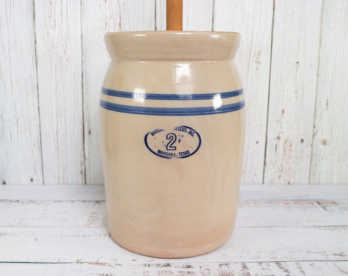 Vintage Marshall Pottery 2 Gallon Butter Churn W/ Lid & Dasher | Texas ...