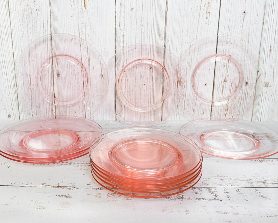 Vintage Pink Depression Glass Plates Set Small Salad Appetizer Dessert ...