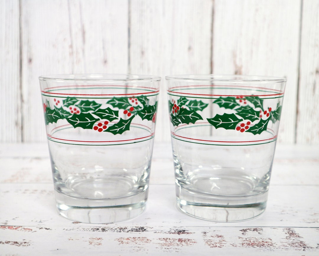 Vintage Christmas Cocktail Glasses Anchor Hocking Holly Berry Double ...