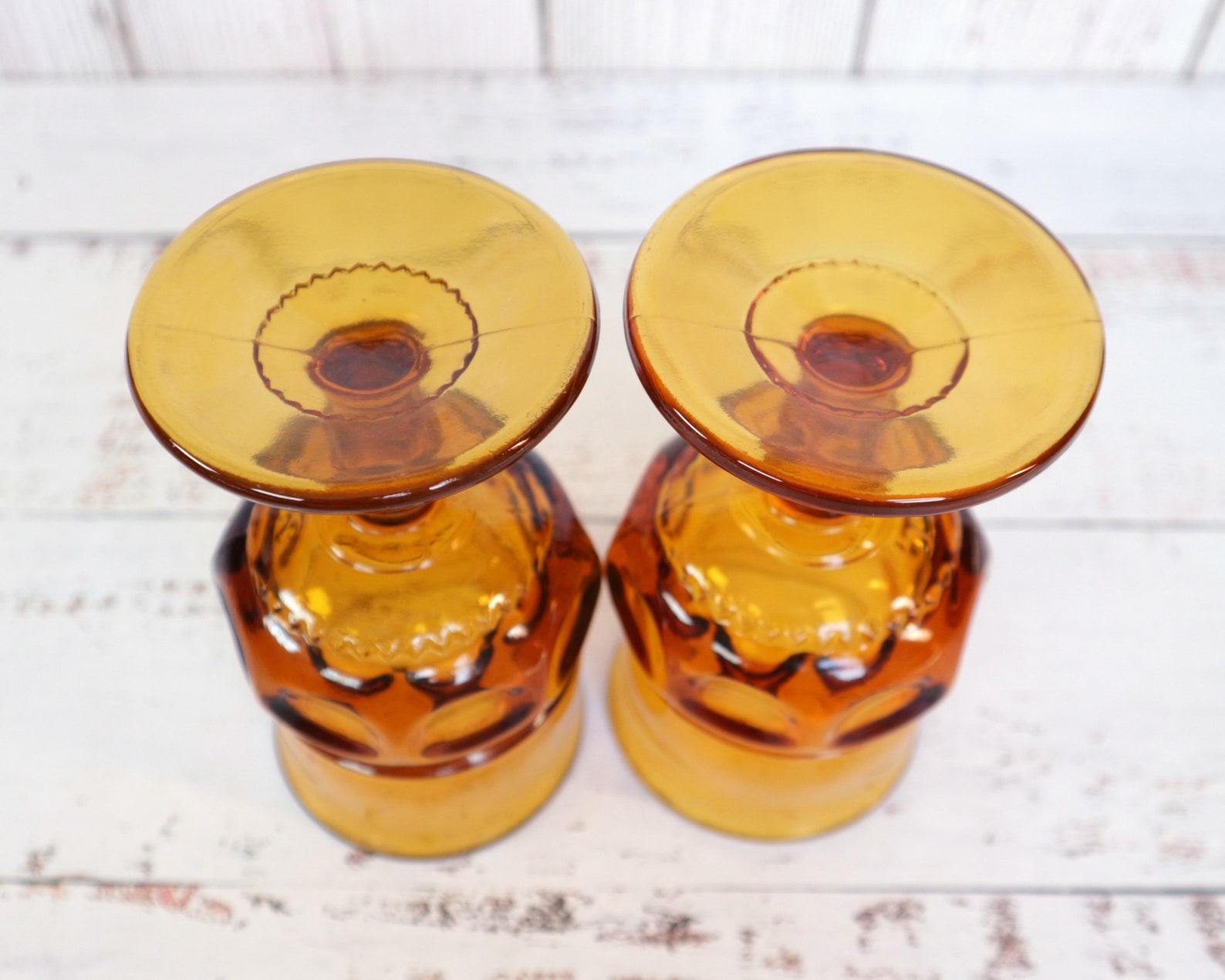 Pair of Vintage Amber Thumbprint Glasses Goblets Indiana Glass King's ...