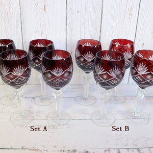 Japanese Cut Crystal Hock Wine Glasses Goblets Burgundy Ruby Red Edo Kiriko Art Glass Elegant ...