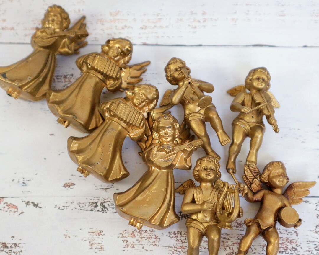 Vintage Gold Angels & Cherubs 8-pc Mini Plastic Figurines Craft ...