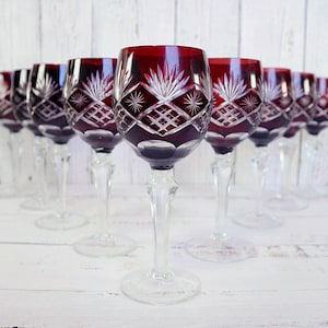 Japanese Cut Crystal Hock Wine Glasses Goblets Burgundy Ruby Red Edo Kiriko Art Glass Elegant ...