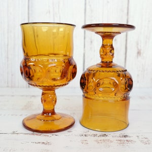 Pair of Vintage Amber Thumbprint Glasses Goblets Indiana Glass King's ...