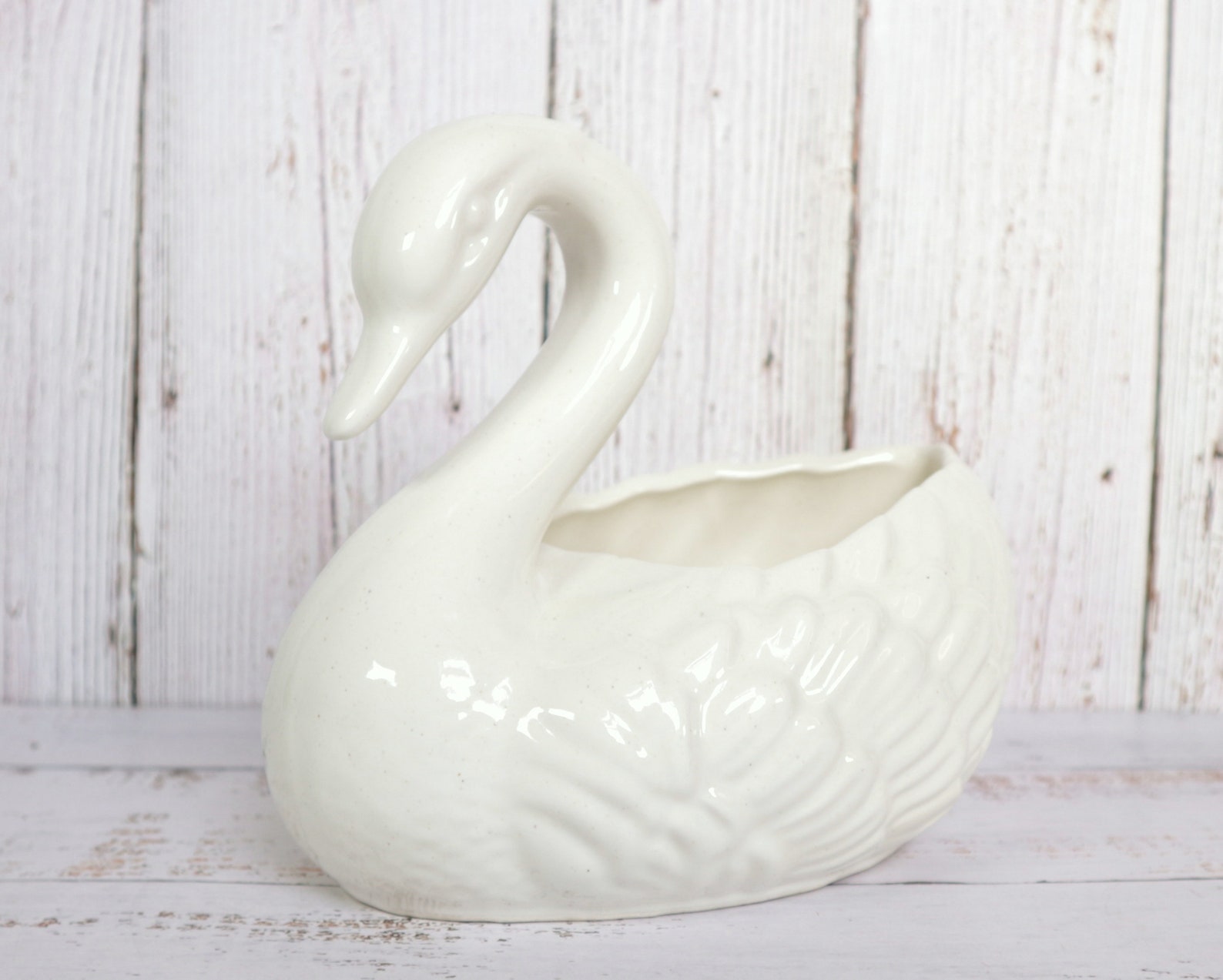 Mid-century White Ceramic Swan Planter Vase Decorative Bowl - Etsy