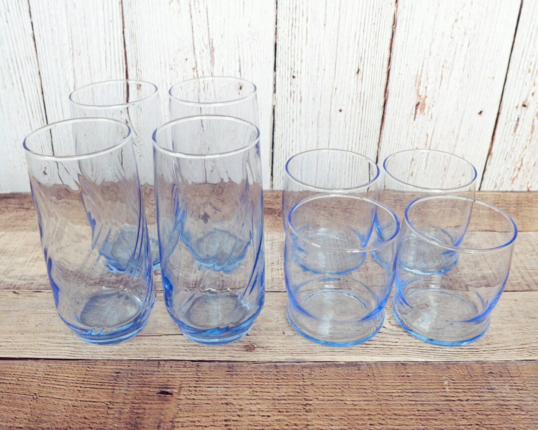 Vintage Colored Glass Light Blue Drinking Glasses Set 8 - Etsy
